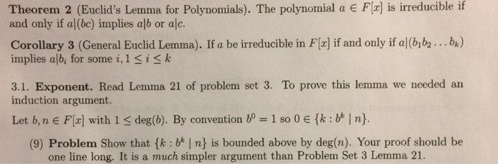 Solved e F[z] is irreducible if Theorem 2 (Euclid's Lemma | Chegg.com