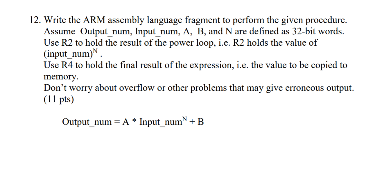 12. Write the ARM assembly language fragment to | Chegg.com