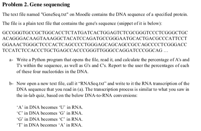 Solved Problem 2. Gene sequencing The text file named | Chegg.com