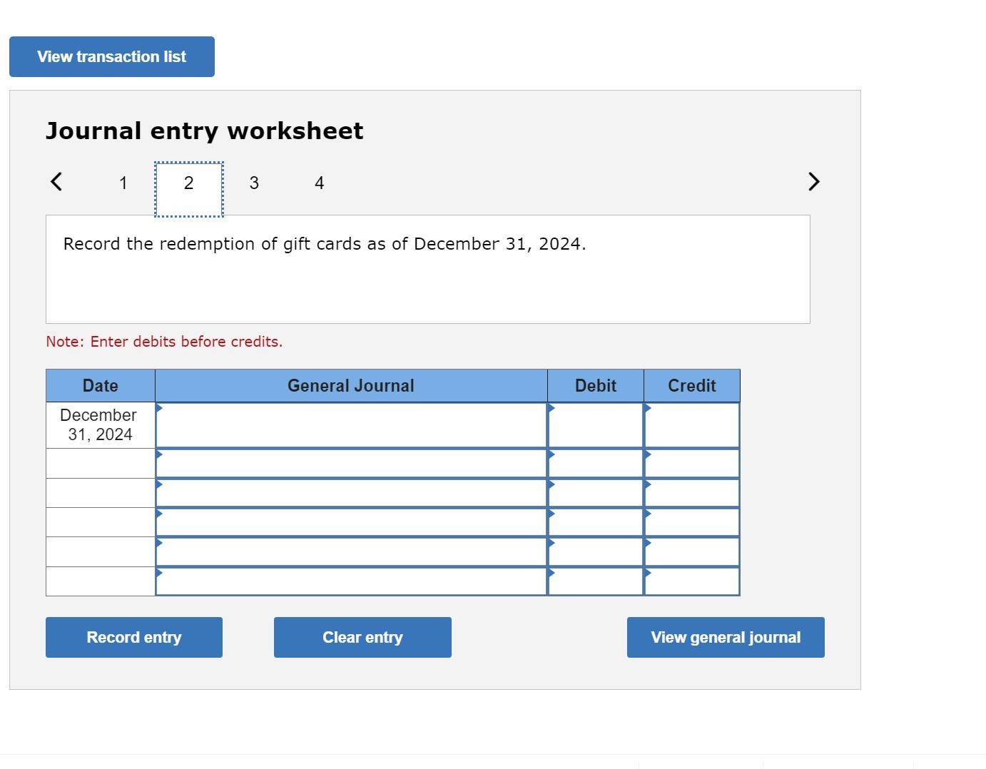 Solved Journal entry worksheet Record the redemption of gift | Chegg.com