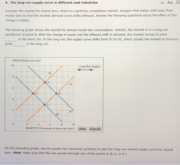 Solved 9. The long-run supply curve in different cost | Chegg.com