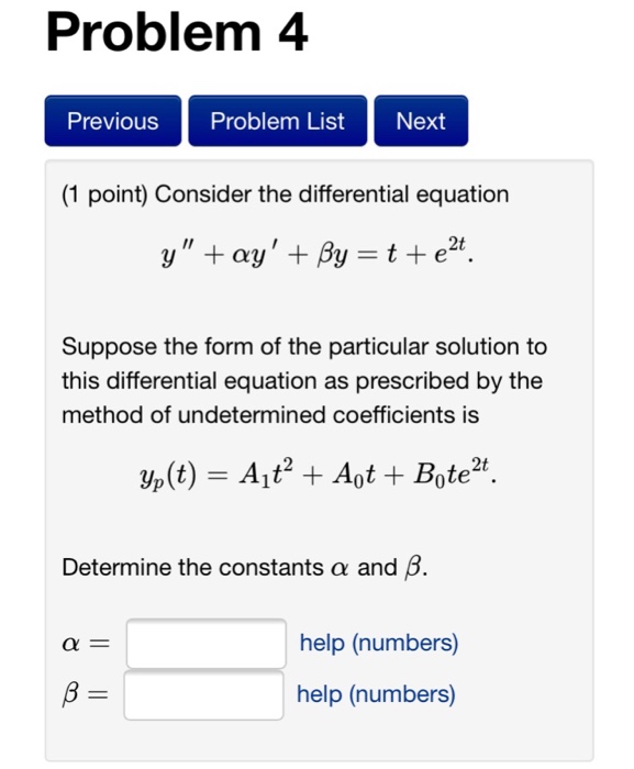 Solved Consider the differential equation y" + alpha y' + | Chegg.com
