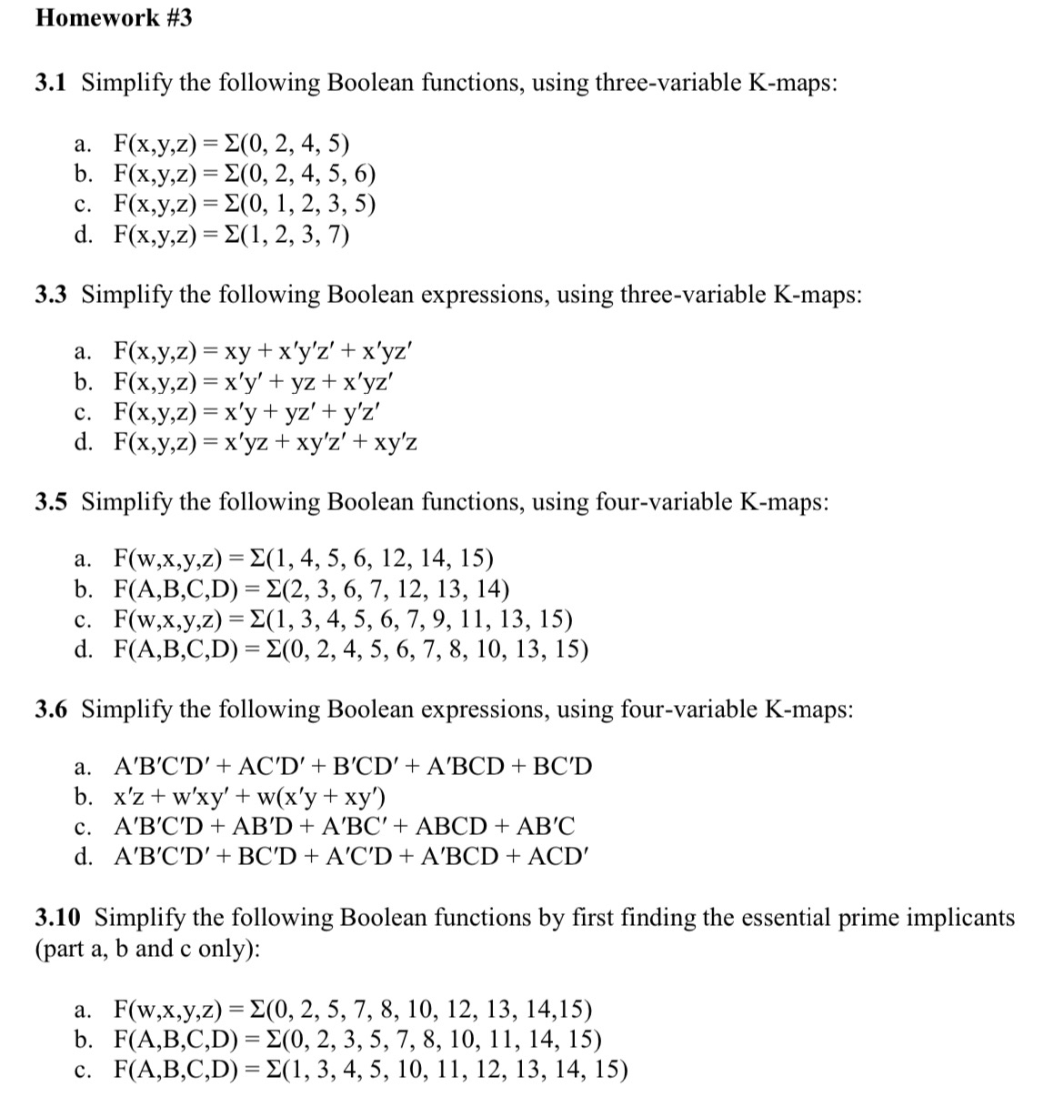 Solved 3 1 simplify The Following Boolean Functions Using