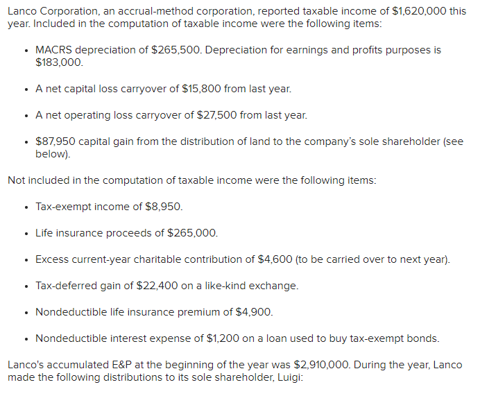 Solved Lanco Corporation, an accrual-method corporation, | Chegg.com