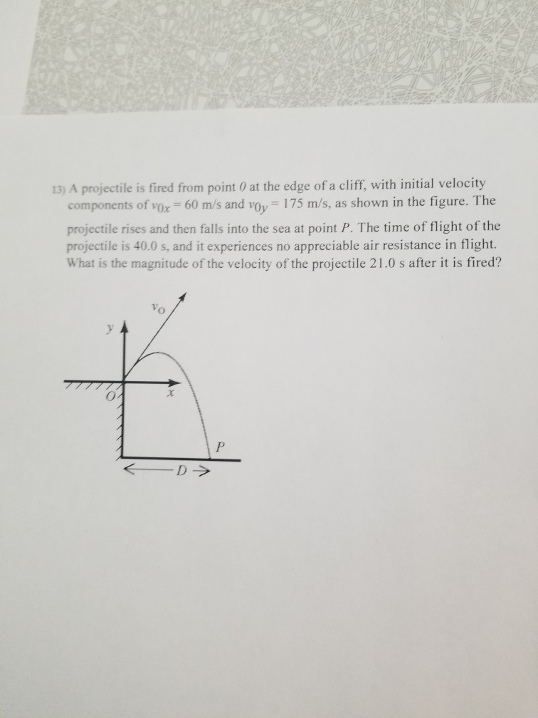 Solved 13) A projectile is fired from point 0 at the edge of | Chegg.com
