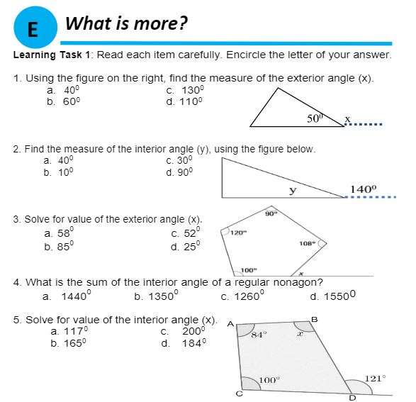 Solved E What is more? Learning Task 1: Read each item | Chegg.com