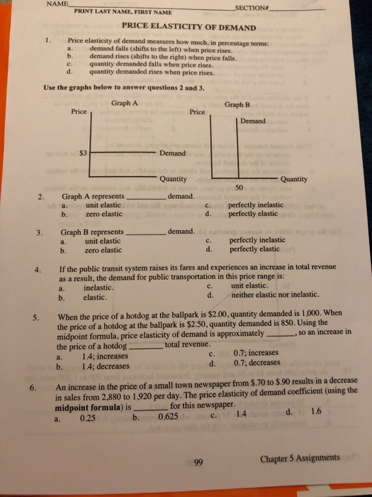 Solved SECTION# PRINT LAST NAME, FIRST NAME PRICE ELASTICITY | Chegg.com