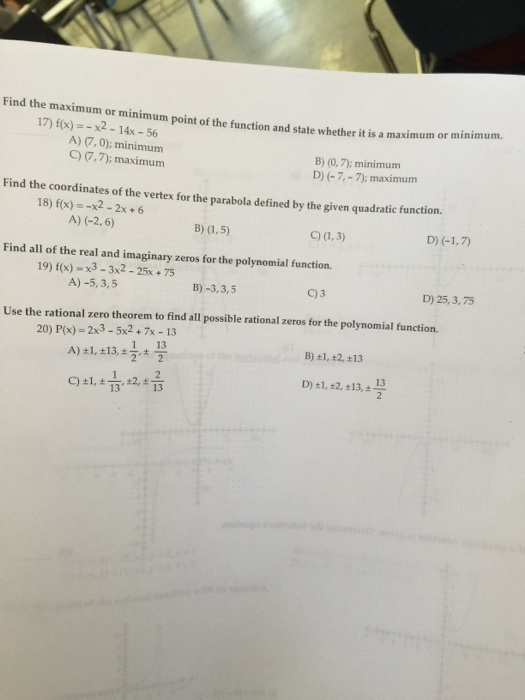 Solved Find the maximum or minimum point of the function and | Chegg.com