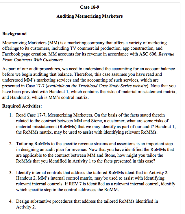 Case 18-9 Auditing Mesmerizing Marketers Background | Chegg.com