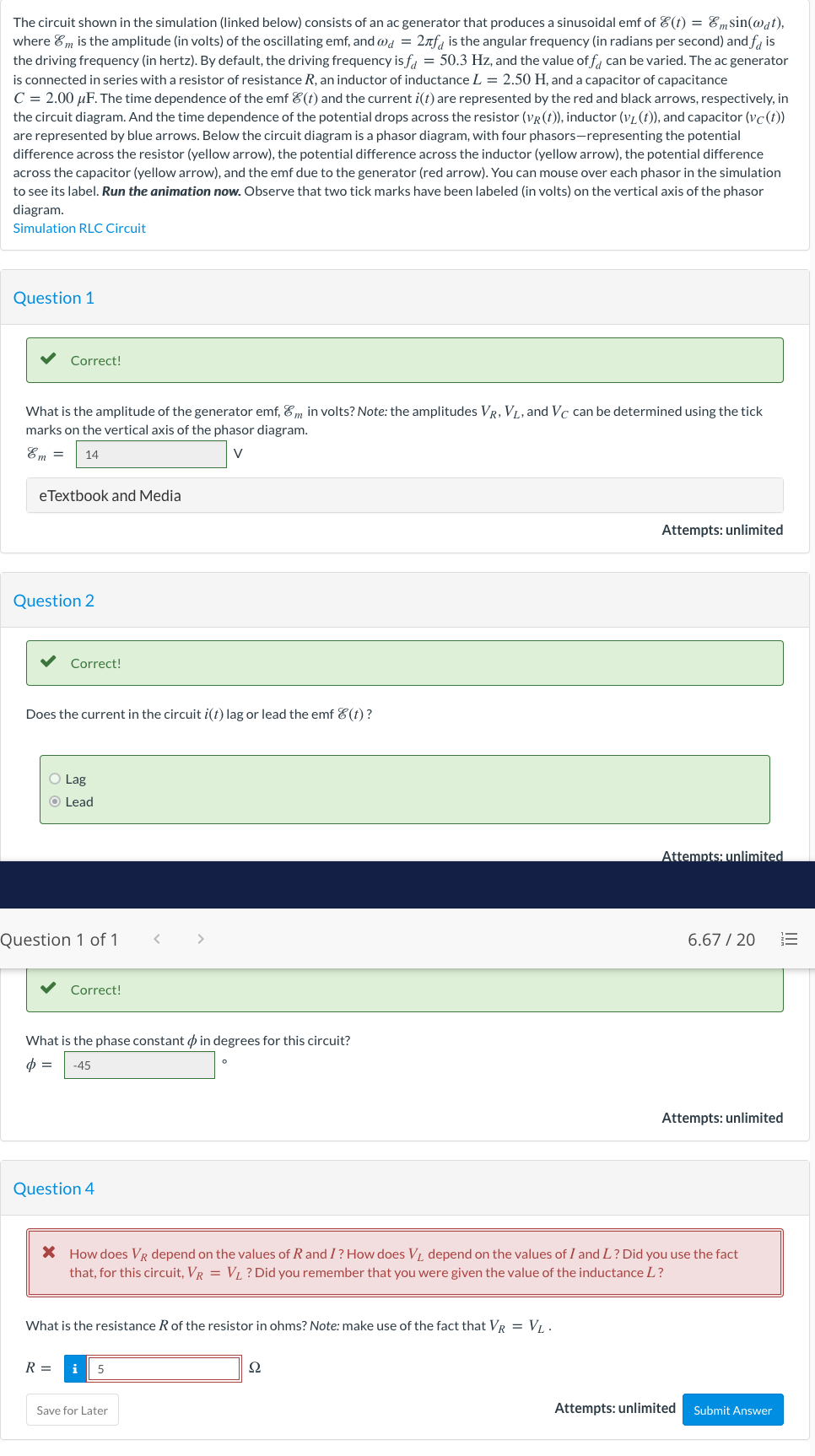 Solved VR(t) M R iſt) E(1) L vi(t) C vct) +20 V 10 V The | Chegg.com
