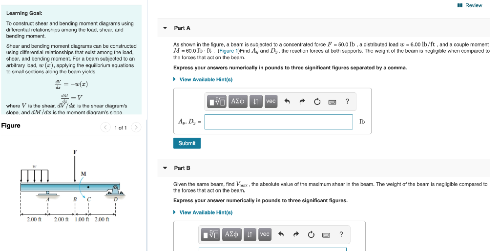 Solved Review Part A Learning Goal: To construct shear and | Chegg.com