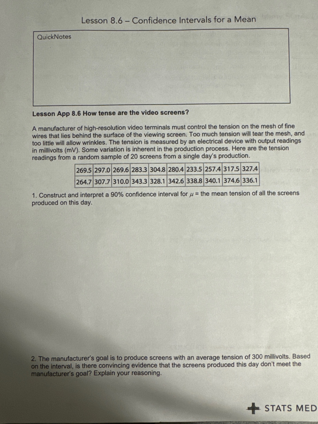 Solved Lesson 8.6 - ﻿Confidence Intervals for a MeanLesson | Chegg.com