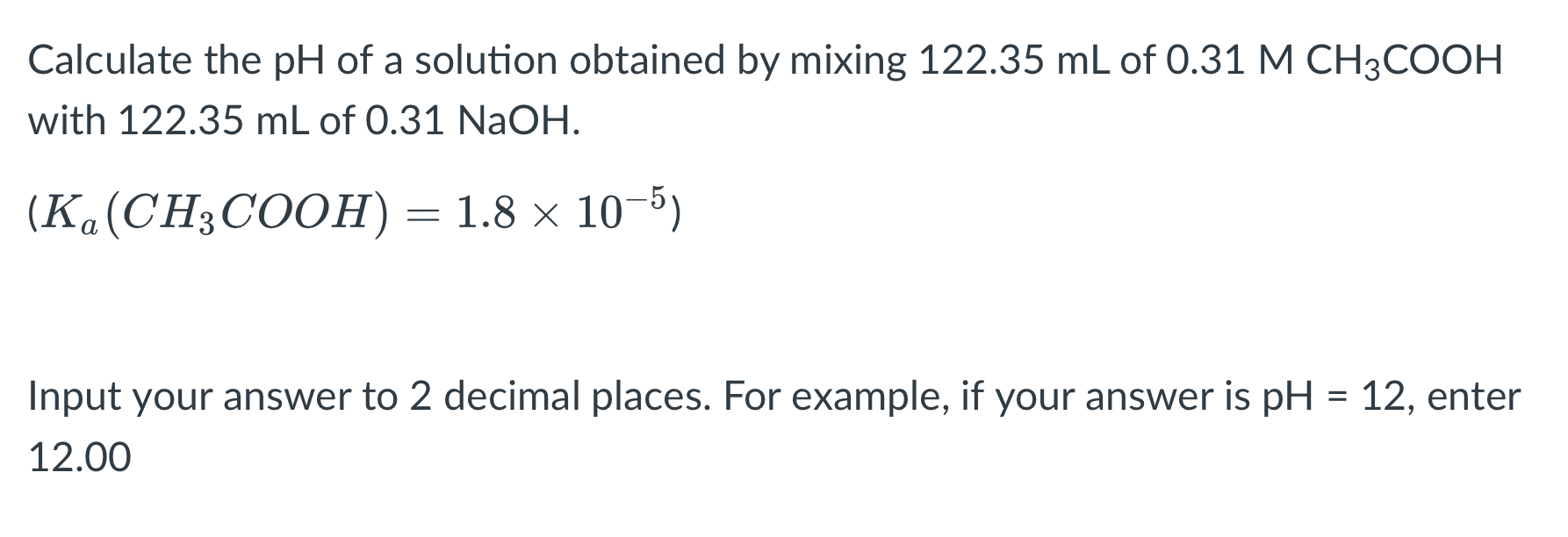 Solved Calculate the pH of a solution obtained by mixing | Chegg.com