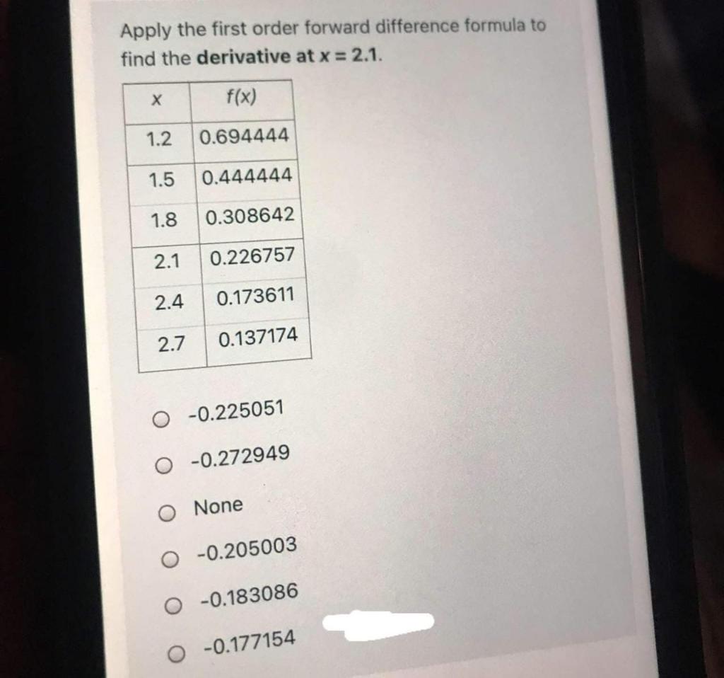 Solved Apply the first order forward difference formula to | Chegg.com