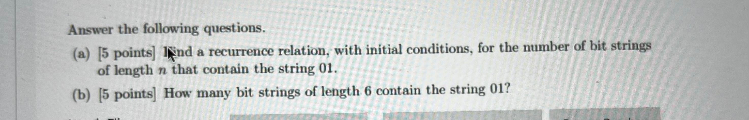 Solved [5 points] lAnd a recurrence relation, with initial | Chegg.com