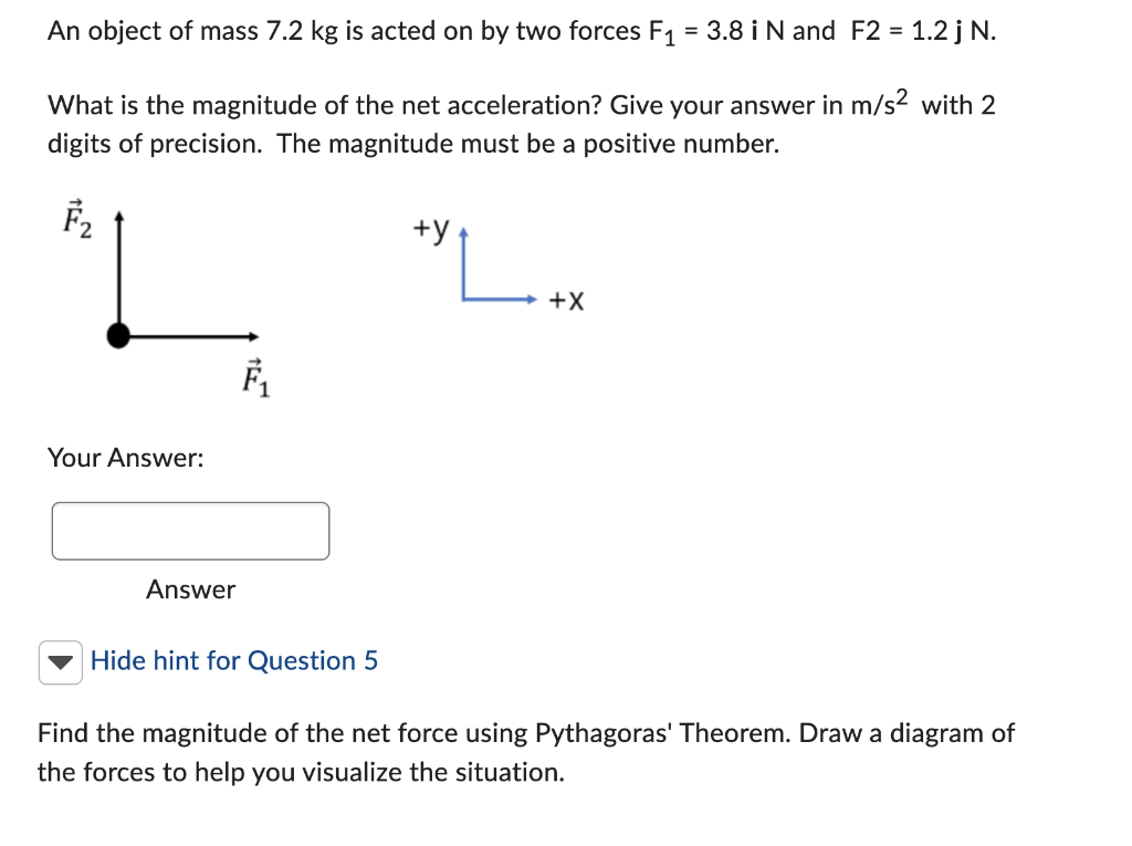 Solved An object of mass 7.2 kg is acted on by two forces | Chegg.com