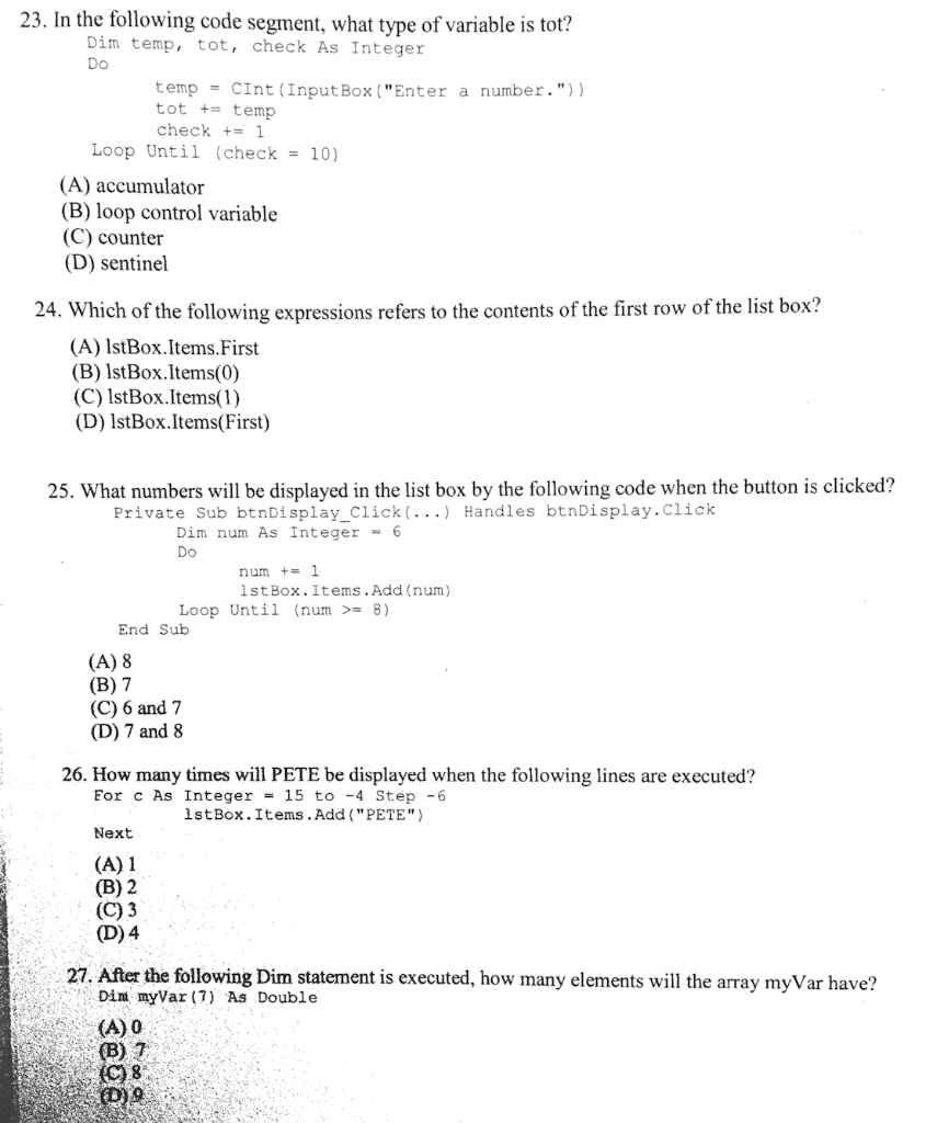 Solved 23. In the following code segment, what type of | Chegg.com