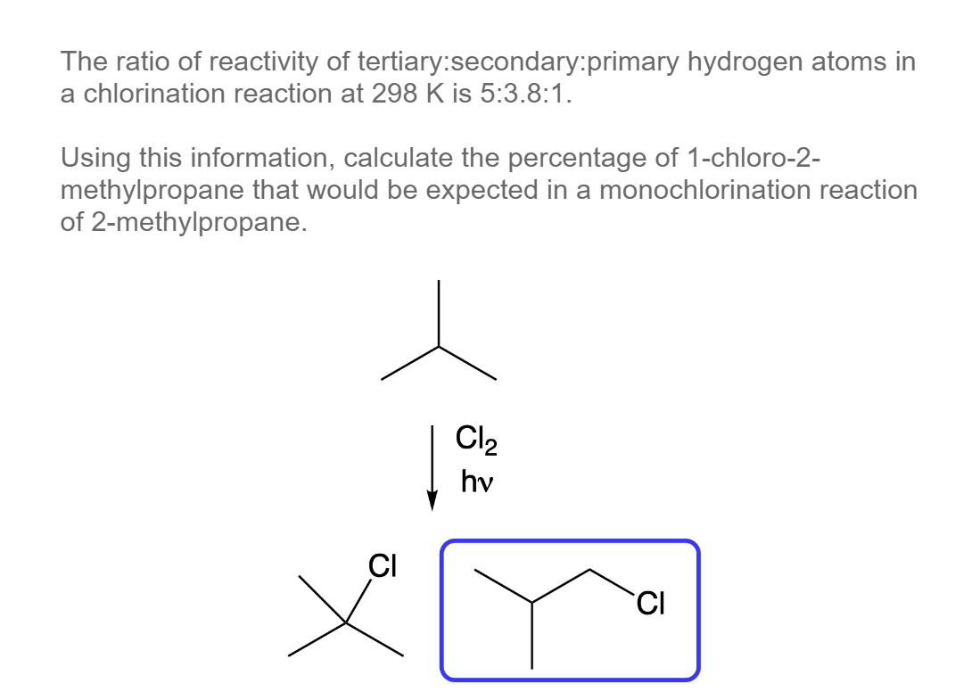 Solved The ratio of reactivity of tertiary:secondary:primary | Chegg.com