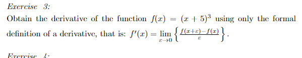 Solved Exercise 3: Obtain the derivative of the function | Chegg.com