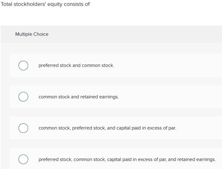 Solved Total stockholders' equity consists ofMultiple | Chegg.com
