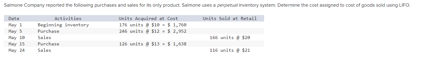 Solved Salmone Company reported the following purchases and | Chegg.com
