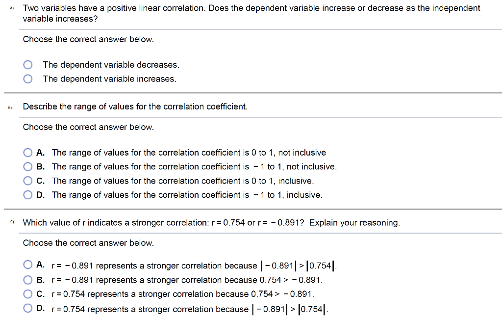 Solved Two variables have a positive linear correlation. | Chegg.com