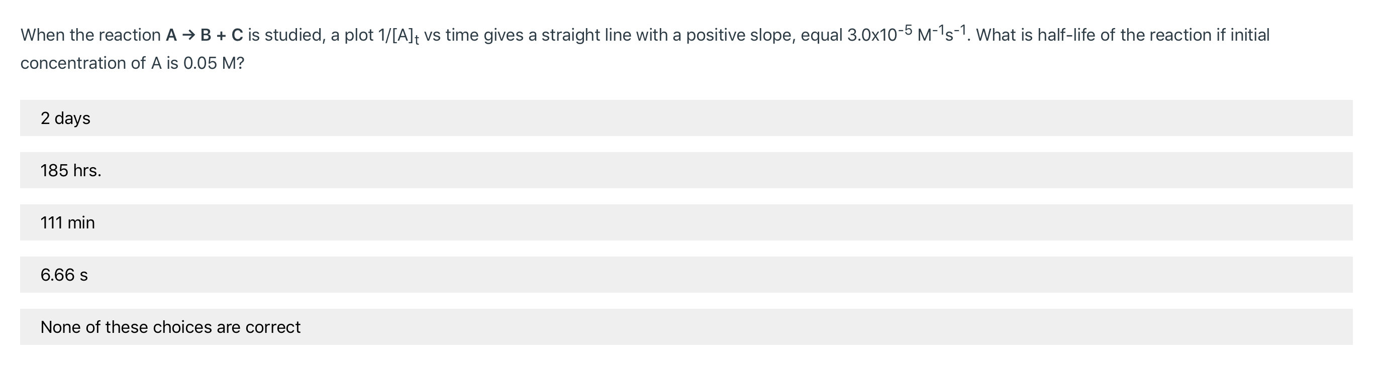 Solved When the reaction A+B+C is studied, a plot 1/[A]t vs | Chegg.com