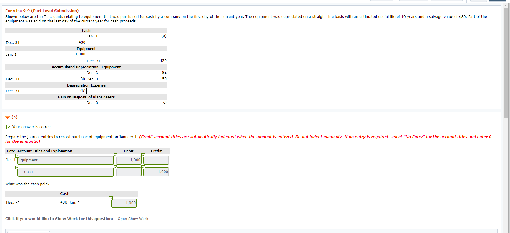 Solved Exercise 9-9 (Part Level Submission) Shown below are | Chegg.com