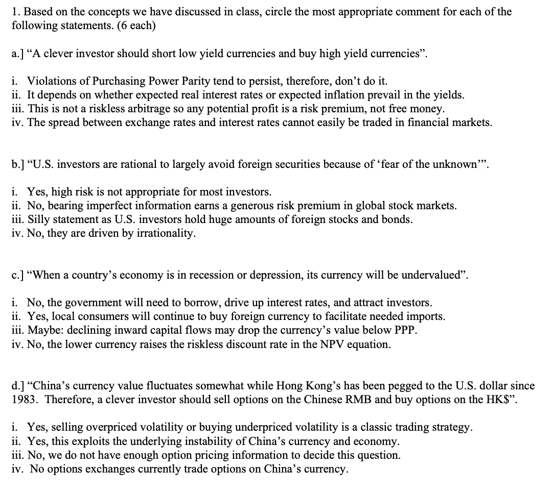 1. Based on the concepts we have discussed in class, | Chegg.com