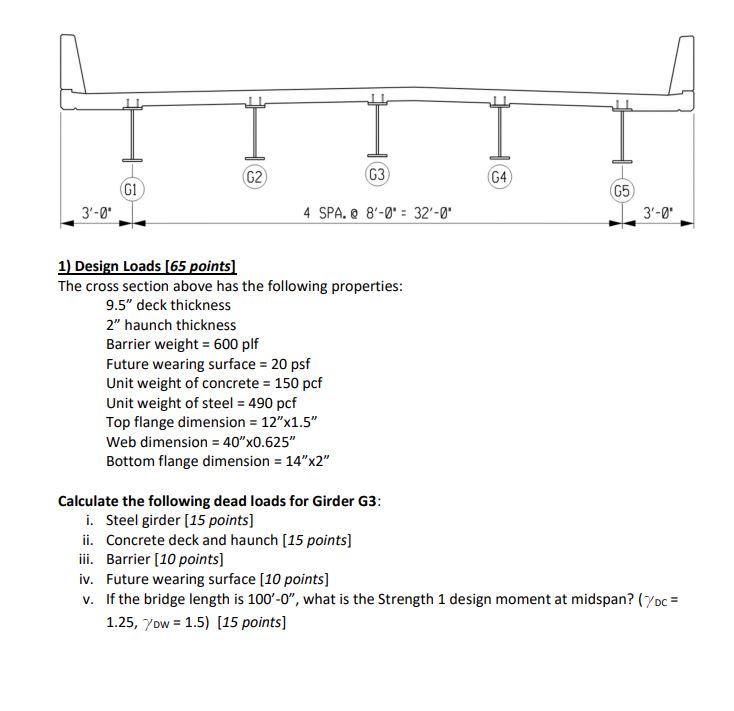 Solved 1) Design Loads [ 65 points] The cross section above | Chegg.com
