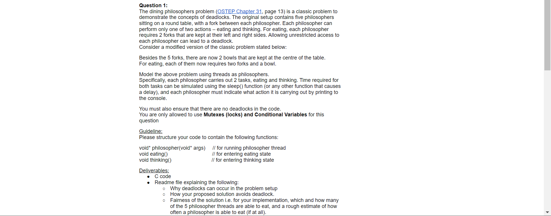 Solved Question 1: The dining philosophers problem (OSTEP | Chegg.com