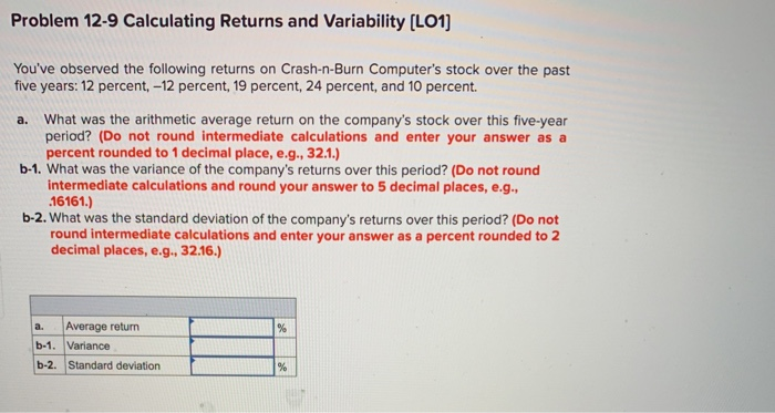 Solved Problem 12-9 Calculating Returns and Variability | Chegg.com