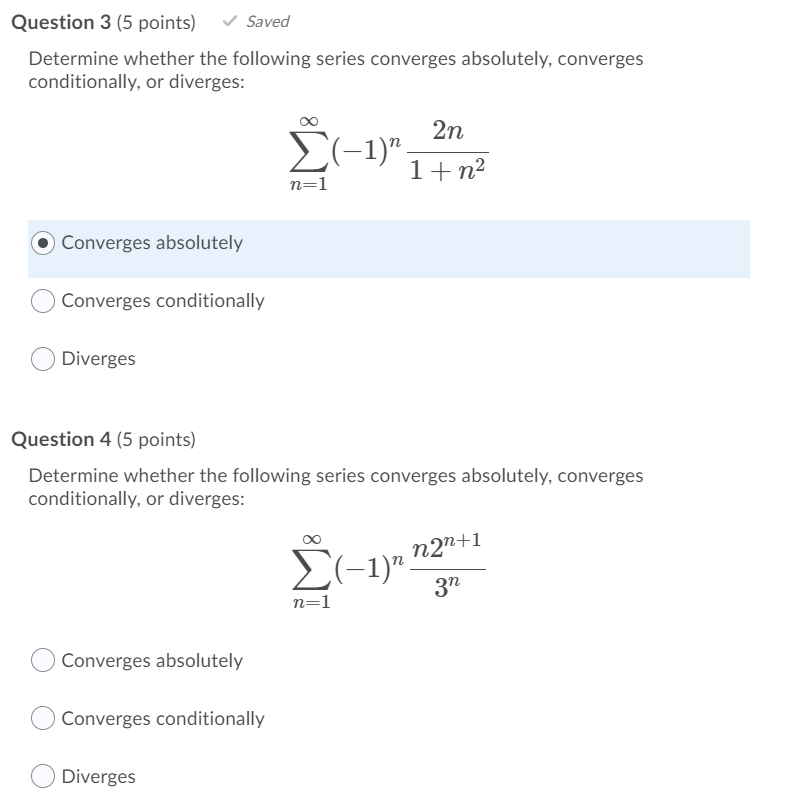 Solved Question 3 (5 points) Saved Determine whether the | Chegg.com
