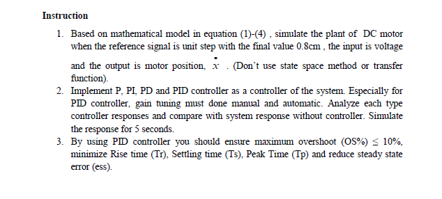 Solved Position Control for Direct Current (DC) Motor The | Chegg.com
