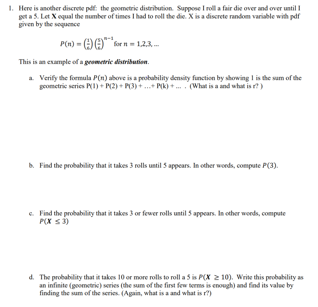 Solved 1. Here is another discrete pdf: the geometric | Chegg.com