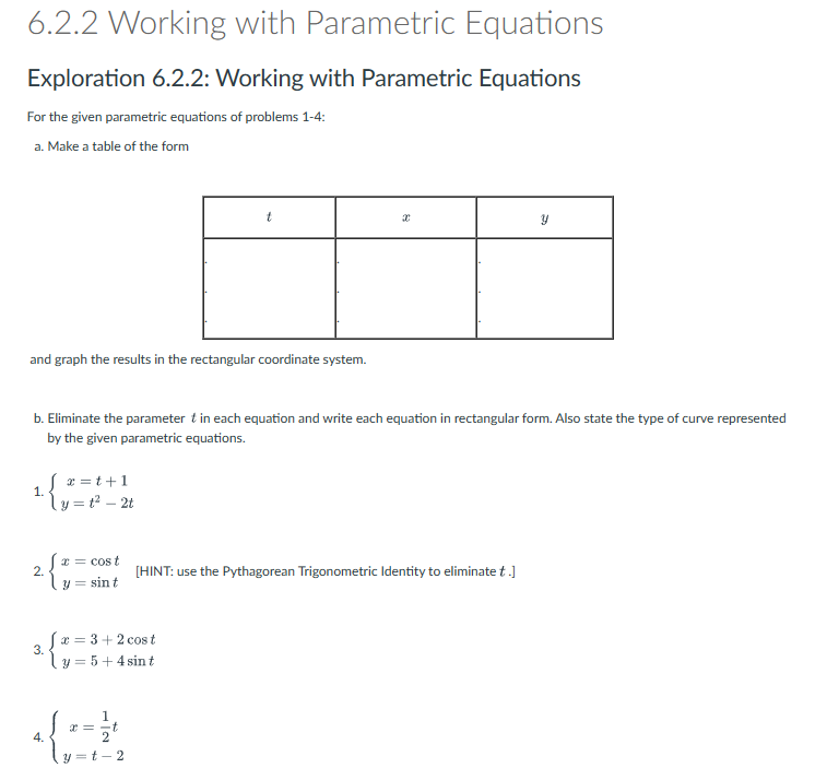 Solved 6.2.2 Working with Parametric Equations Exploration | Chegg.com