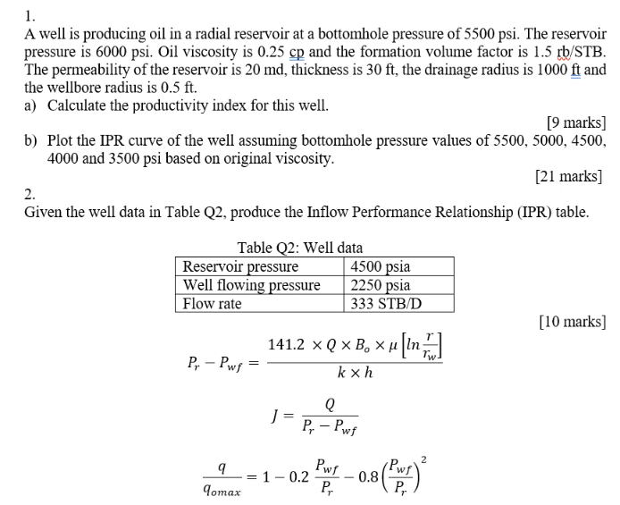 Solved 1. A well is producing oil in a radial reservoir at a | Chegg.com