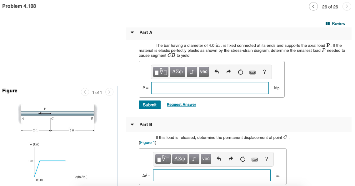 Solved Problem 4.108 26 of 26 Review Part A The bar having a | Chegg.com