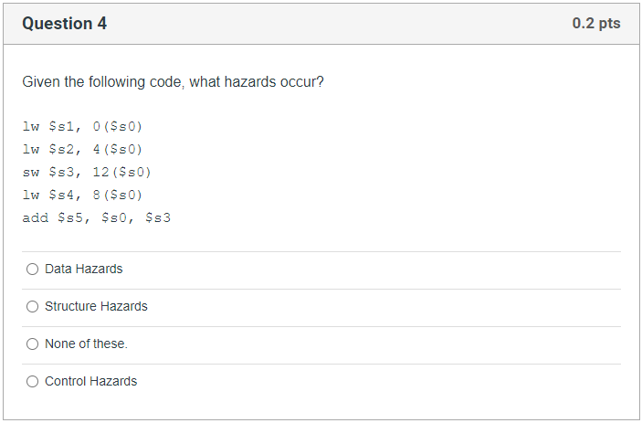 Solved Question 4Given the following code, what hazards | Chegg.com