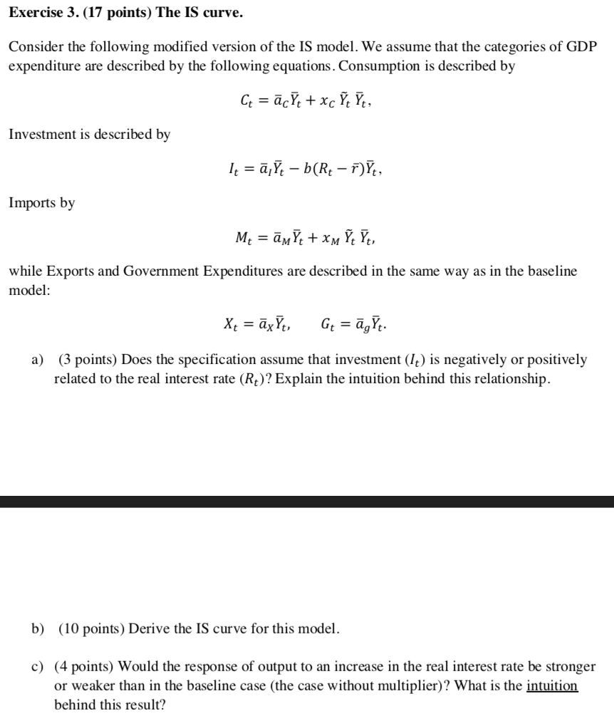 Solved Exercise 3 17 Points The Is Curve Consider The
