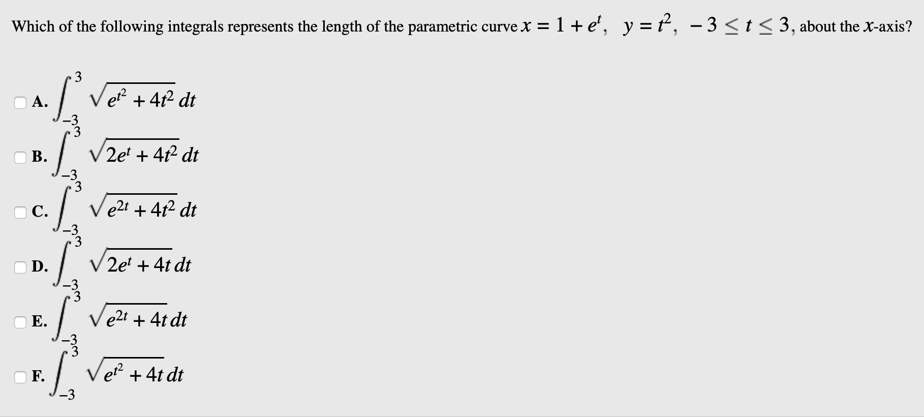 Solved Which of the following integrals represents the | Chegg.com