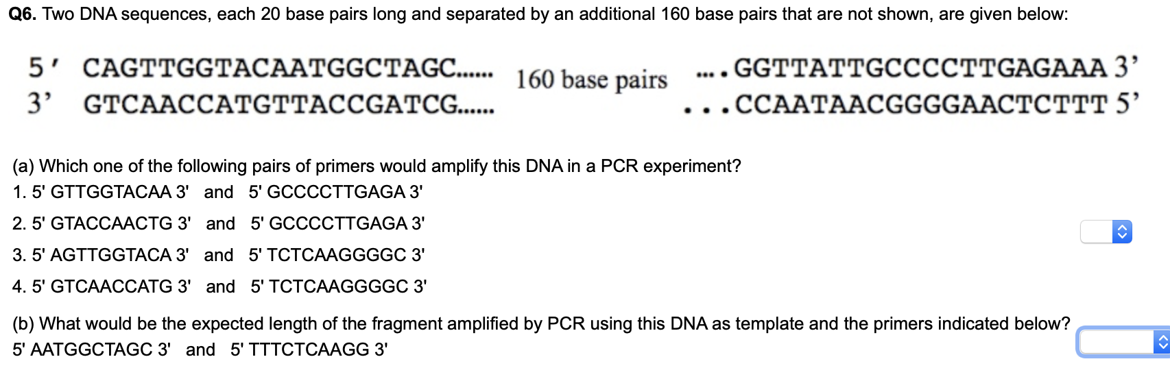 Solved Q6. ﻿Two DNA sequences, each 20 ﻿base pairs long and | Chegg.com