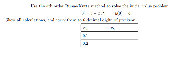 Solved Use the 4th order Runge-Kutta method to solve the | Chegg.com