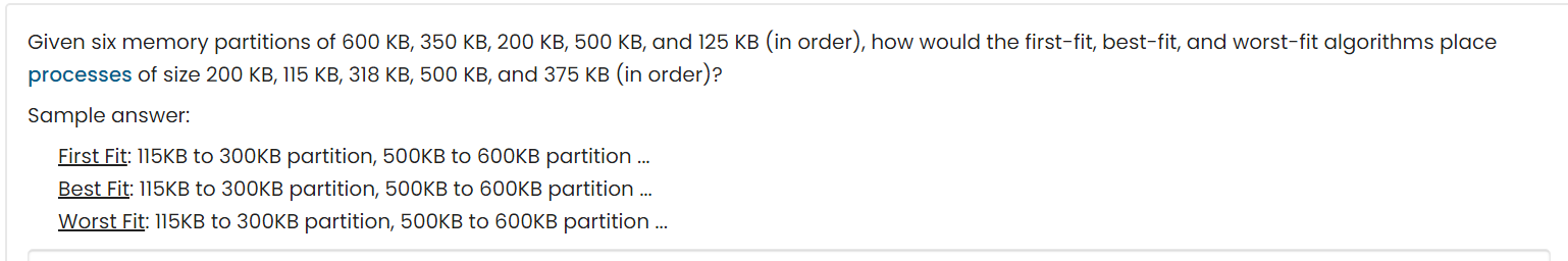 Solved Given six memory partitions of 600 KB, 350 KB, 200 | Chegg.com