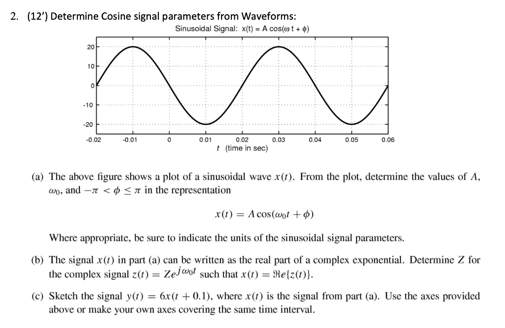 Solved 2. (12') Determine Cosine signal parameters from | Chegg.com