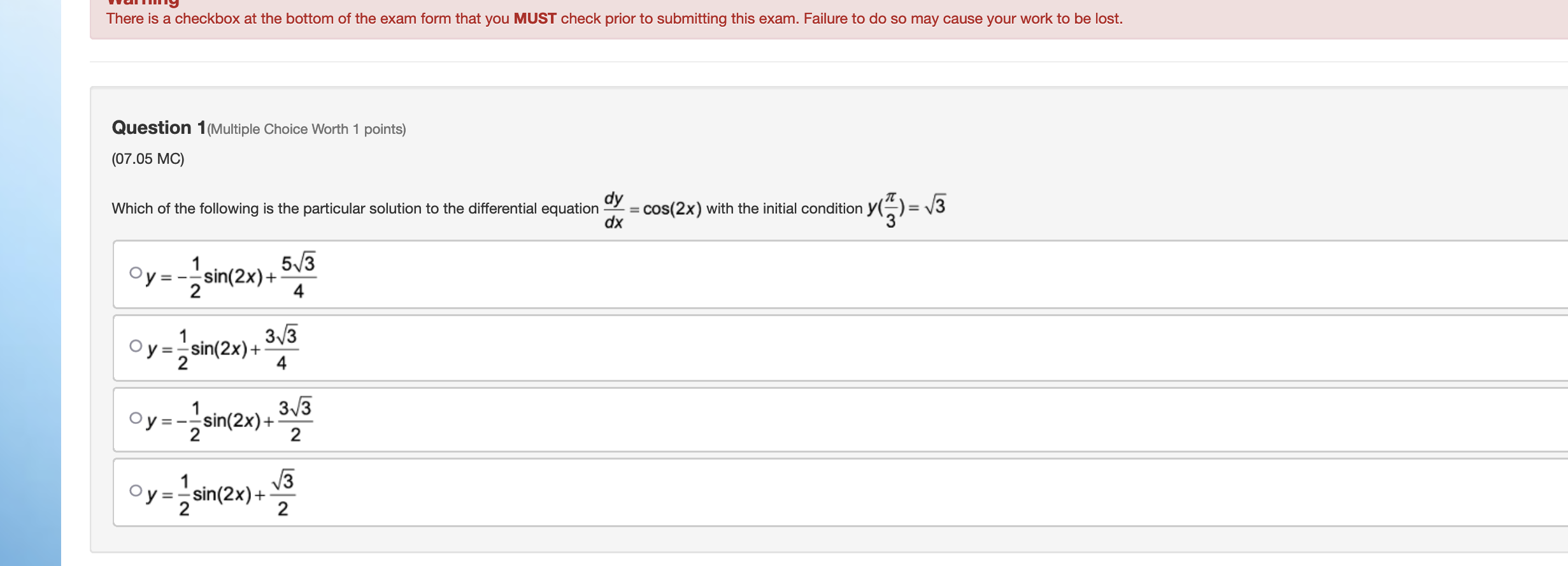 Solved There is a checkbox at the bottom of the exam form | Chegg.com
