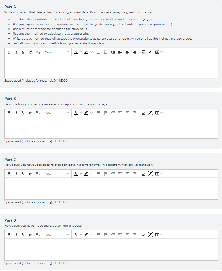 Solved Part A Write a program that uses a class for storing | Chegg.com