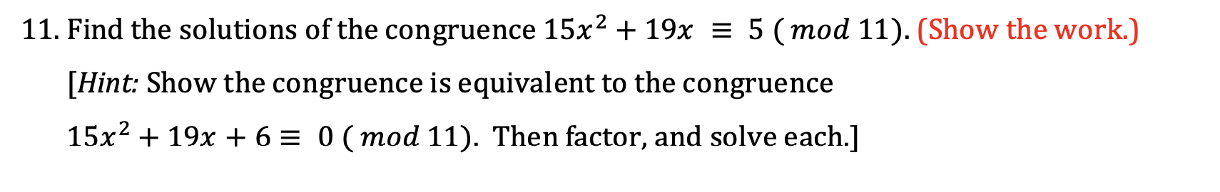 Solved 11. Find the solutions of the congruence | Chegg.com