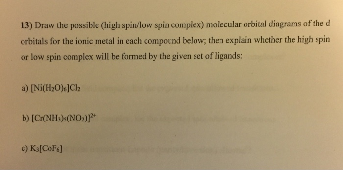 Solved Draw the possible (high spin/low spin complex) | Chegg.com