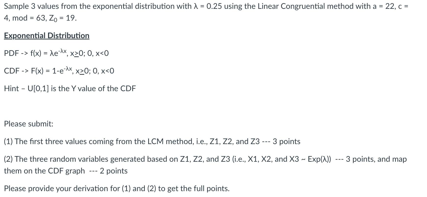 Sample 3 values from the exponential distribution | Chegg.com